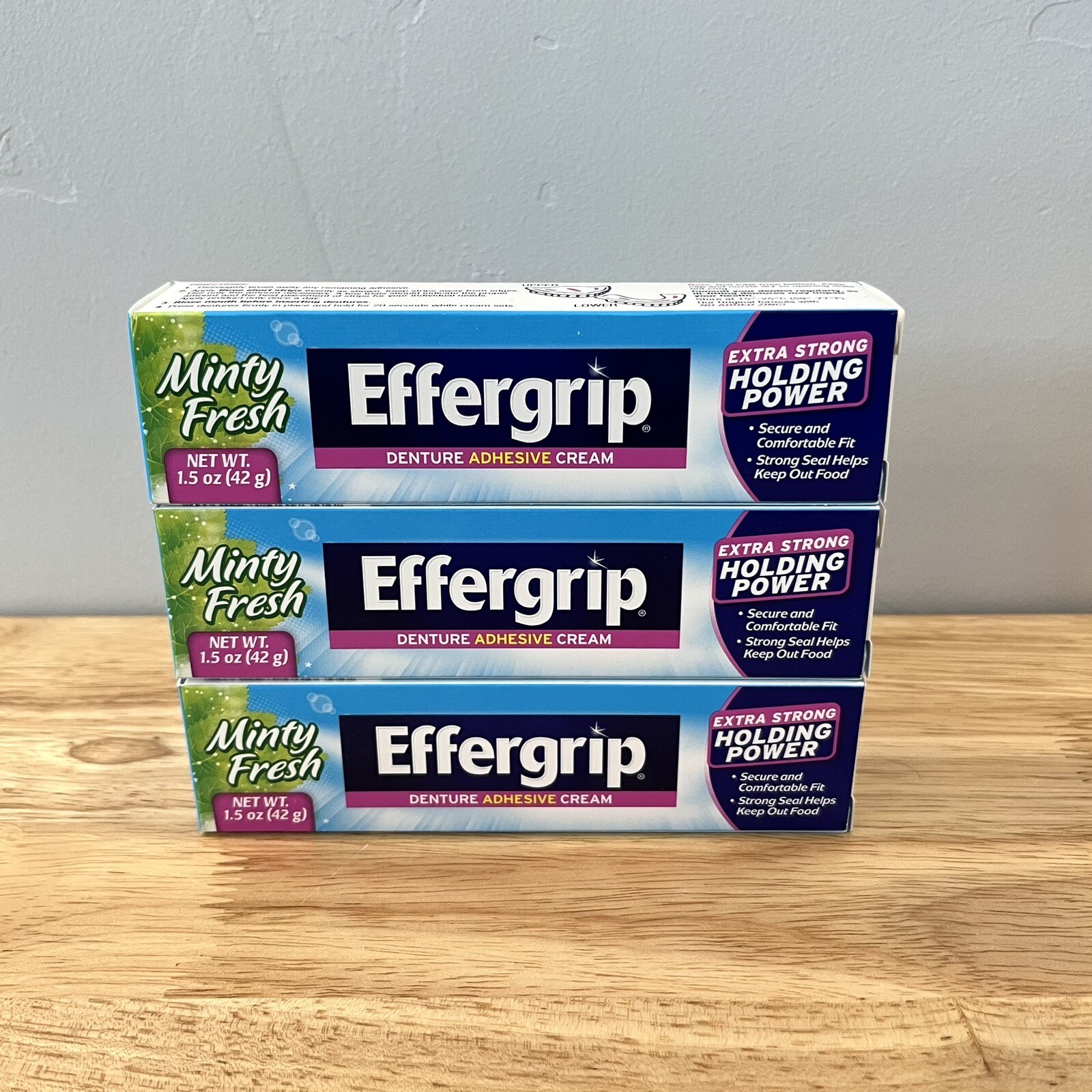 Lot Of 3 Effergrip Minty Fresh Denture Adhesive Cream 1.5oz Extra Strong | eBay