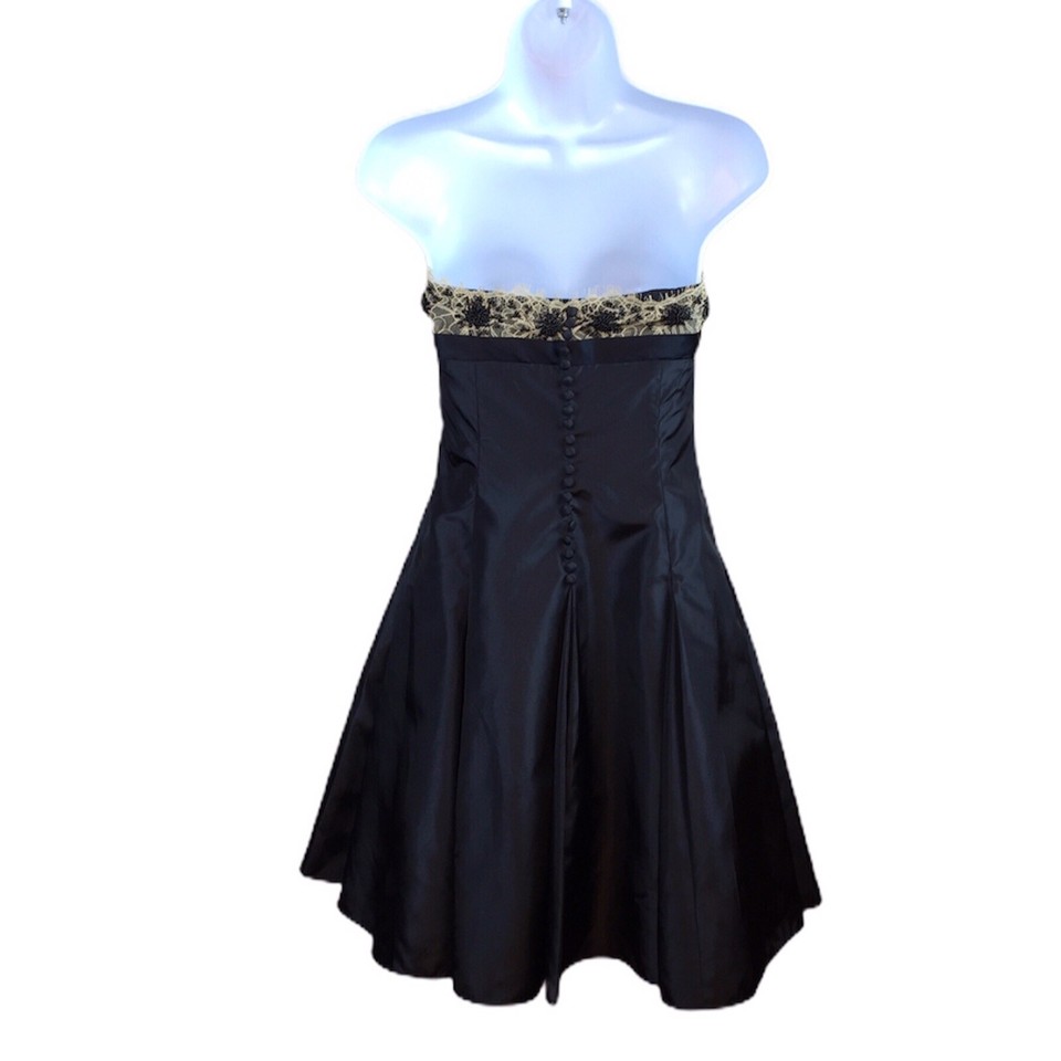 Betsey Johnson Evening Ivory Lace Black SatIn Strapless Dress Size 4 ...