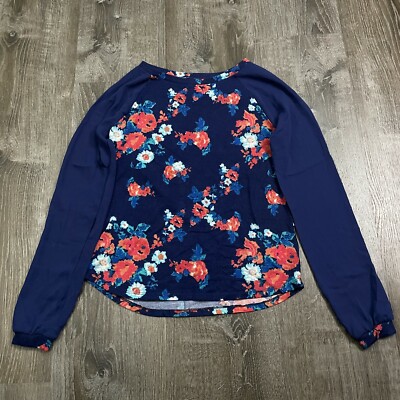 Xhilaration Girls Top Long Sleeve Navy Blue Floral Size XL 14 / 16 | eBay
