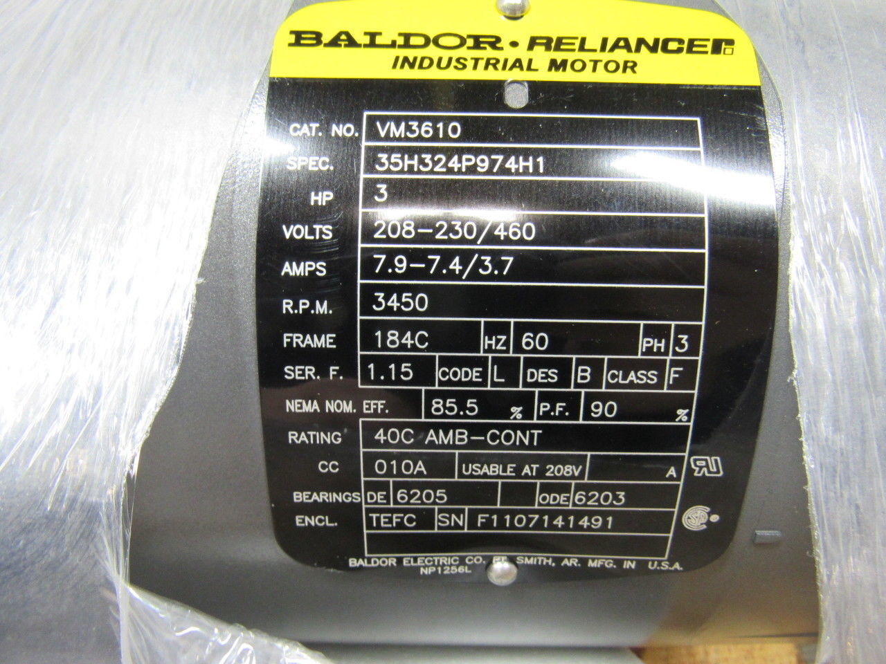 Baldor VM3610 Spec#36a13-105 HP 3 RPM 3450 Frame 184c Motor - for sale ...