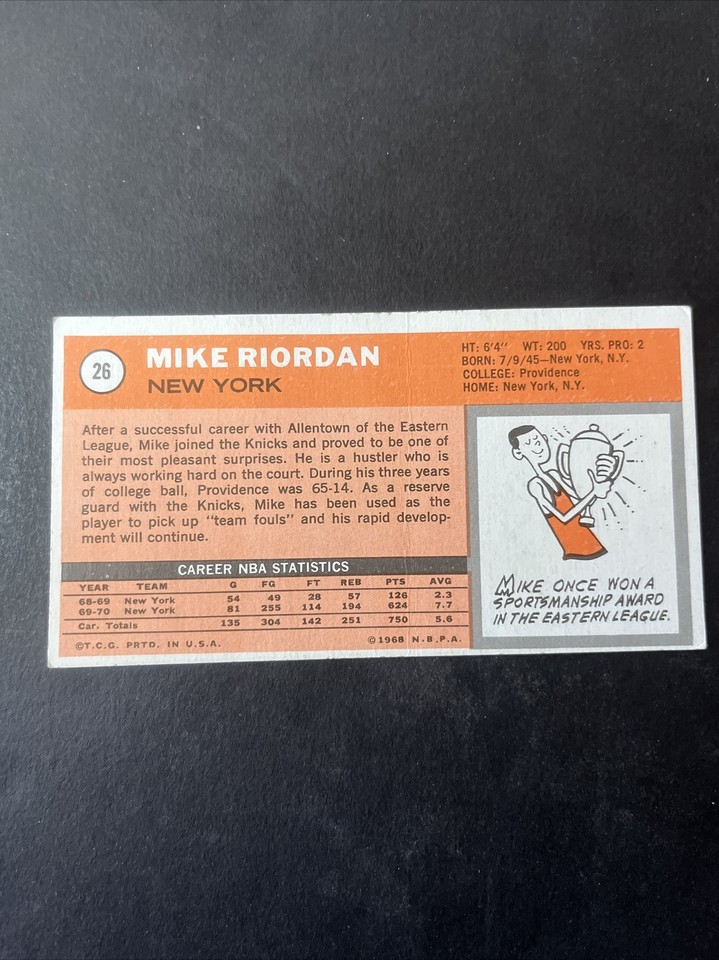 1970-71 Topps Basketball 🏀 #26 Mike Riordan, New York Knicks, RC | eBay