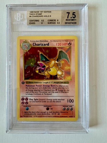 BGS 7.5 CHARIZARD BASE SET 1ST EDITION THICK STAMP – 9.5 centering ...