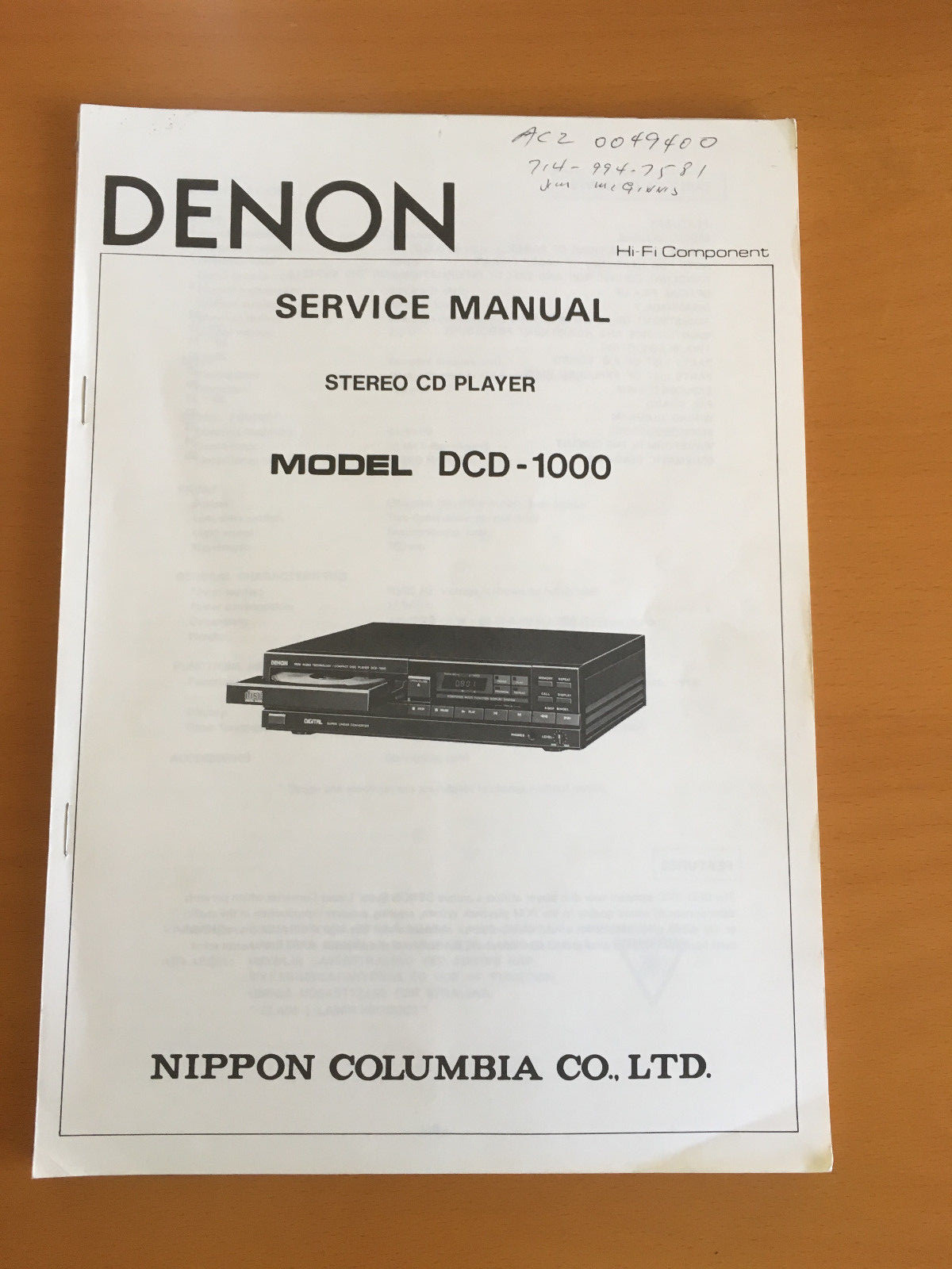 DENON DCD-1000 Stereo CD Player Service Manual - Factory Original | eBay