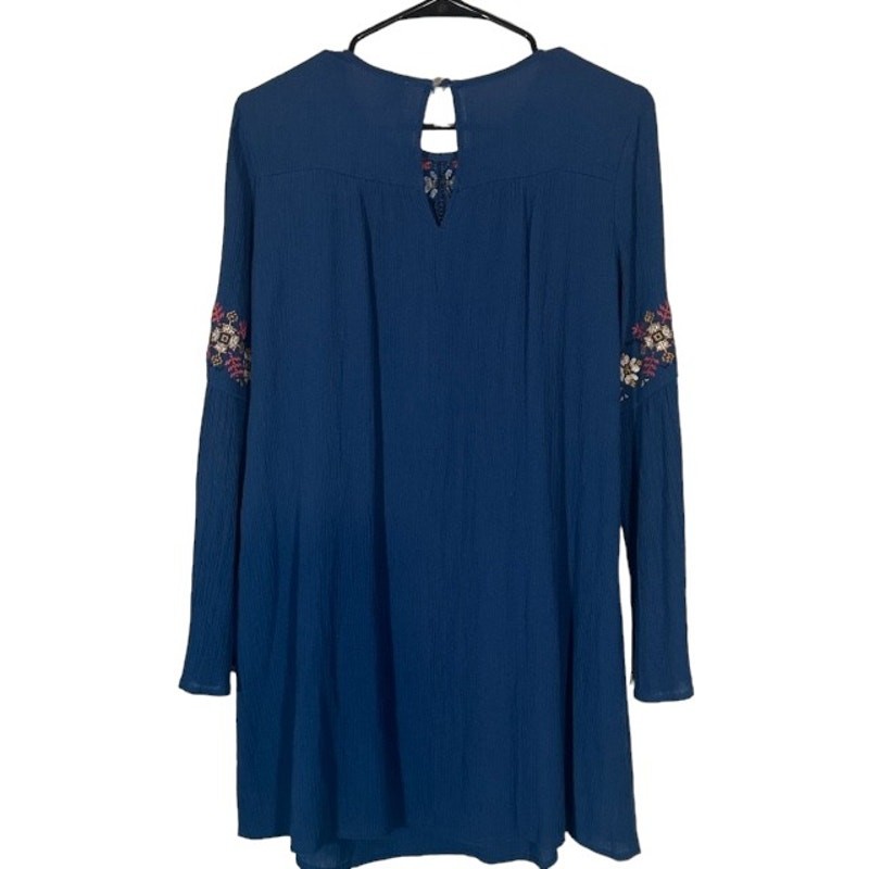 Blue Rain Blue Floral Boho Long Sleeve Embroidered Vibrant Dress Women ...