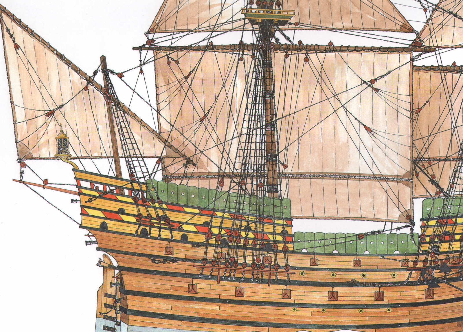 VINTAGE HISTORICAL SAILING SHIP PRINT ~ SPANISH CARRACK AZORES PATROL ...