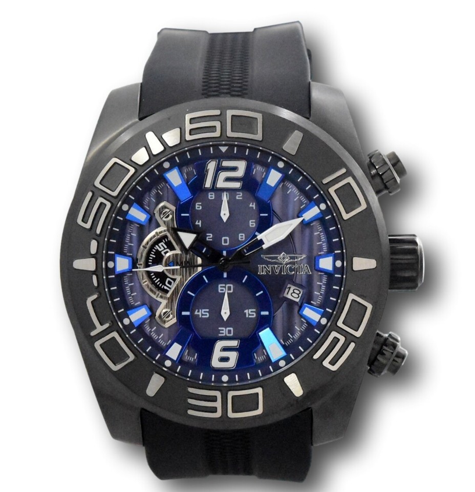 Invicta Pro Diver Men's 50mm Black Blue Dial Triple Chronograph Watch ...