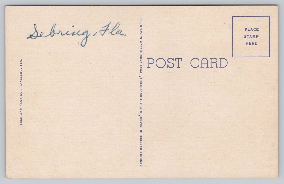 Postcard aerial view of circle park and business section Sebring ...