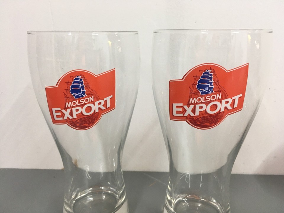 Pair of Molson Export Canadian Ale Beer Pint 2 Glass clear with Red ...
