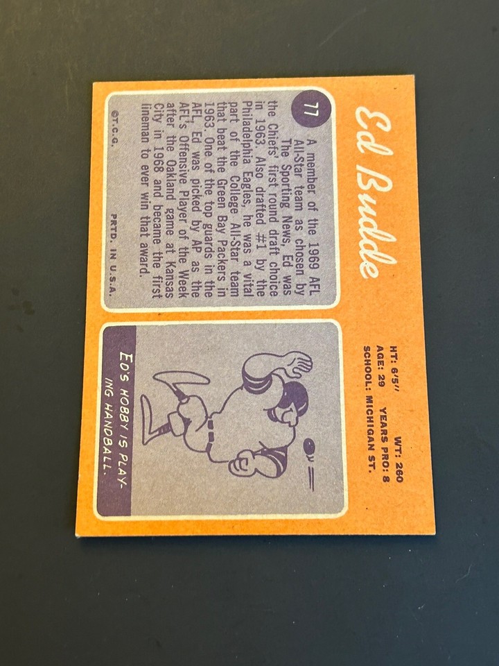 1970 Topps Football #77 Ed Budde EX+ Kansas City Chiefs Michigan St Set ...