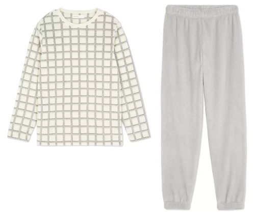 Ladies Grey Cream Fleece Pyjamas Women 6 to 20 Warm Winter Nightwear ...