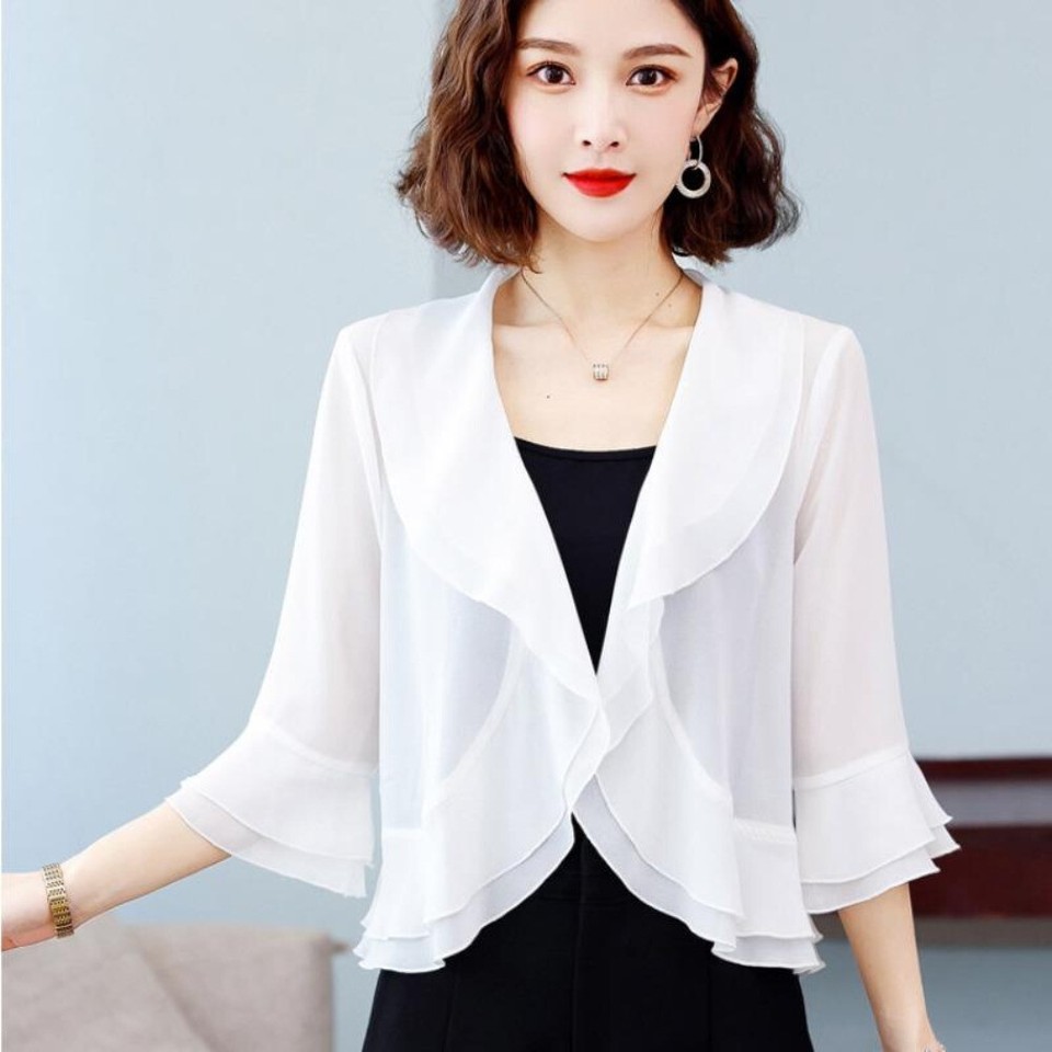 Women Lady Chiffon Ruffles Shrug Bolero Cape Coat Tops Capelet Casual ...