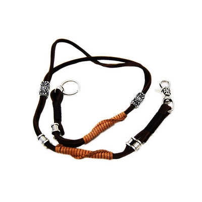 925 STERLING SILVER CLASP & DARK-LIGHT BROWN LEATHER STRAP WALLET CHAIN ...