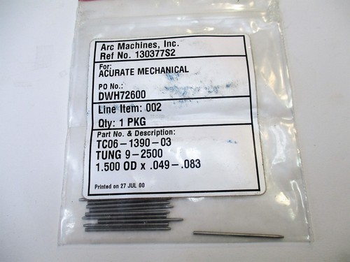ARC Machines TC06-1390-03 Tungsten Tig Electrodes Qty 10 New For 9-2500 ...