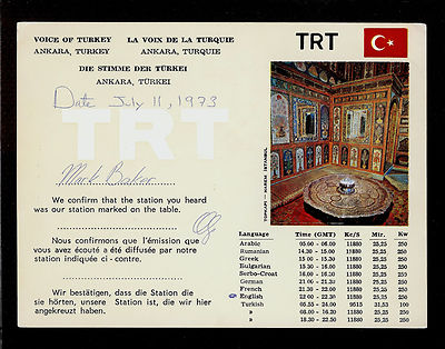 QSL TRT Voice of Turkey 11880 kcs "Topkapi Harem" Istanbul Shortwave DX ...