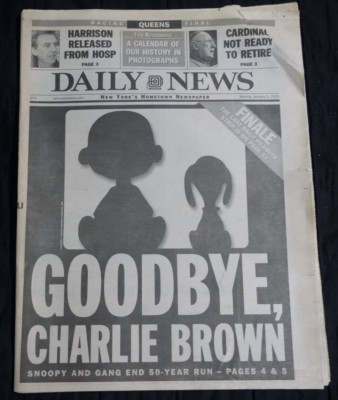 DAILY NEWS JANUARY 3, 2000 GOODBYE CHARLIE BROWN SNOOPY AND GANG END 50 ...