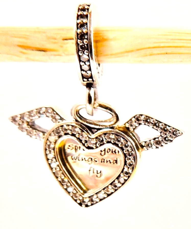 Authentic Pandora Charm, Heart and Angel Wings Dangle, #798485C01 | eBay