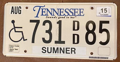 Tennessee 2015 SUMNER COUNTY HANDICAPPED License Plate NICE QUALITY ...