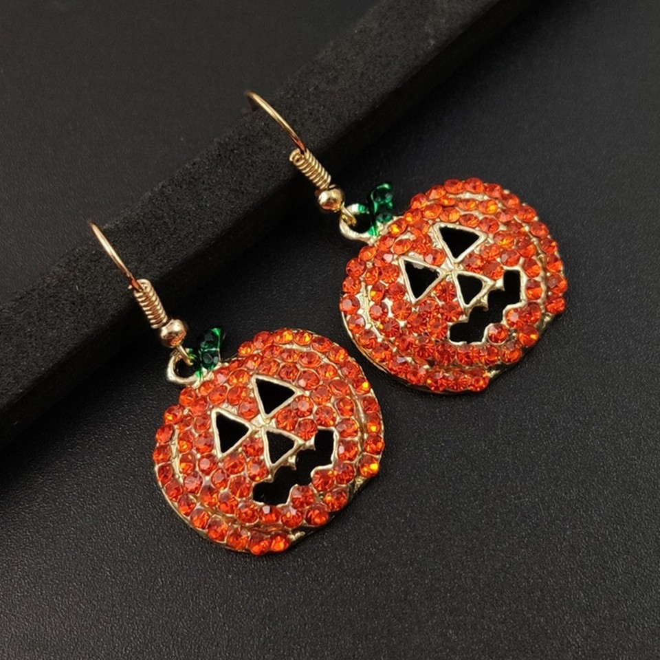 1 Pair Halloween Pumpkin Earrings Crystal Dangle Earrings Halloween ...
