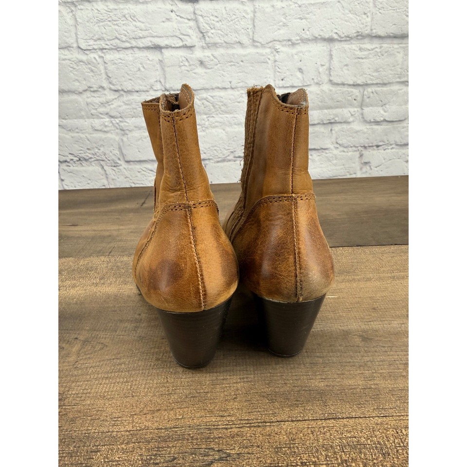 Boc Born Concepts Womens Leather Ankle Boots Brown Block Heel Western ...