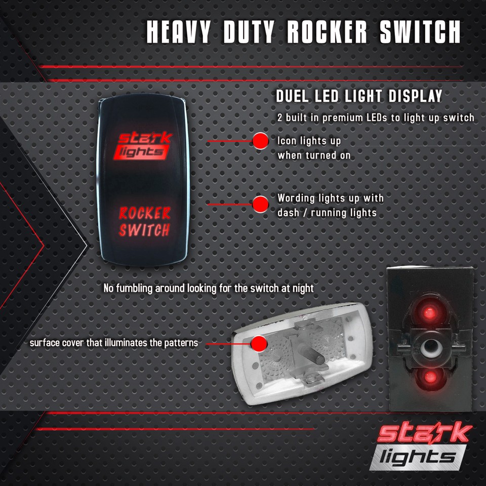 WHITE Laser LED Rocker Switch 5 PIN Dual Light 20A 12V ON OFF - REVERSE ...