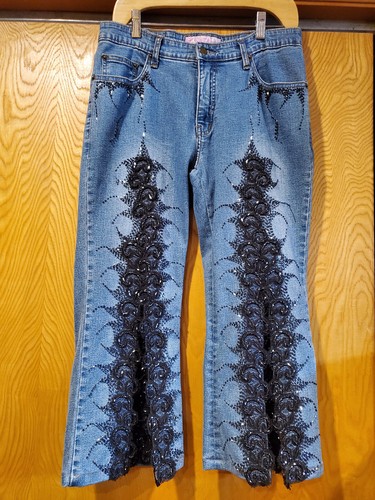 Sassy Thai Size 8 Med. Wash Stretchy Denim Flare Jeans w/Black Lace ...