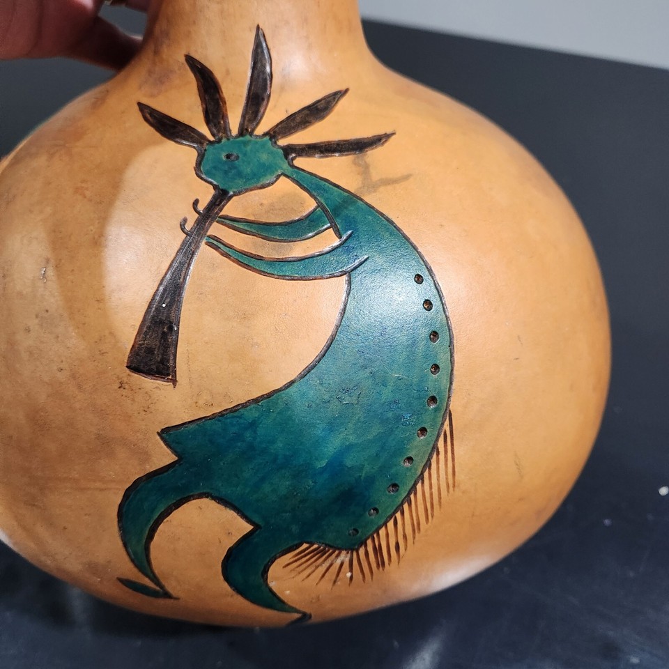 Native American Hand Painted Decor Carved Gourd Folk Art KOKOPELLI ...