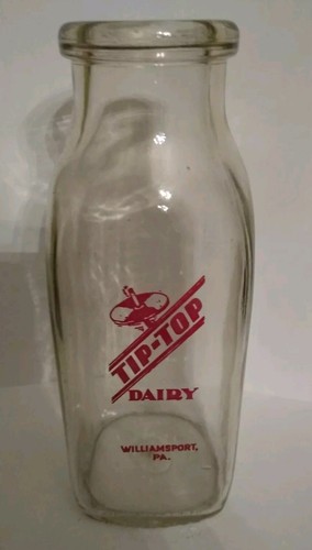 Vintage Tip Top Dairy Milk Bottle Williamsport PA Spinning Top Graphics ...