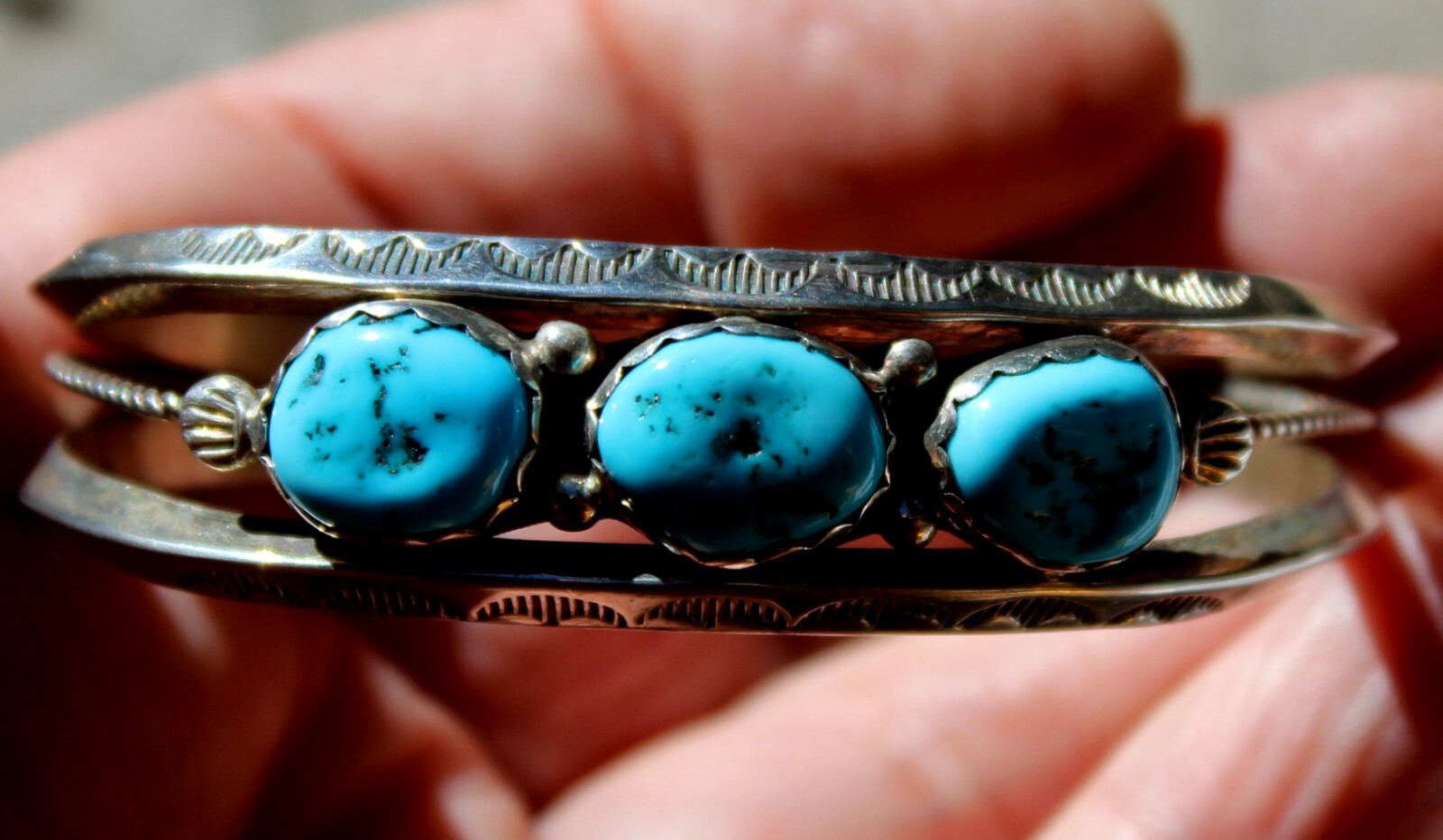 Vintage Larry Moses Yazzie Navajo Sterling Silver & 3… - Gem