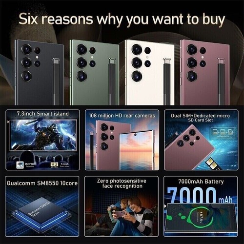 Global Unlock S24 Multi Language 7.3 Inch 16GB+1T Android 5G Smartphone ...