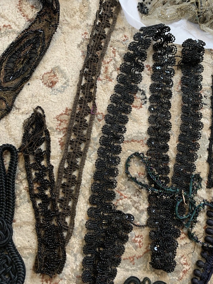 Large Lot Of Antique Black And Gold Beaded Victorian Pieces Strands ...