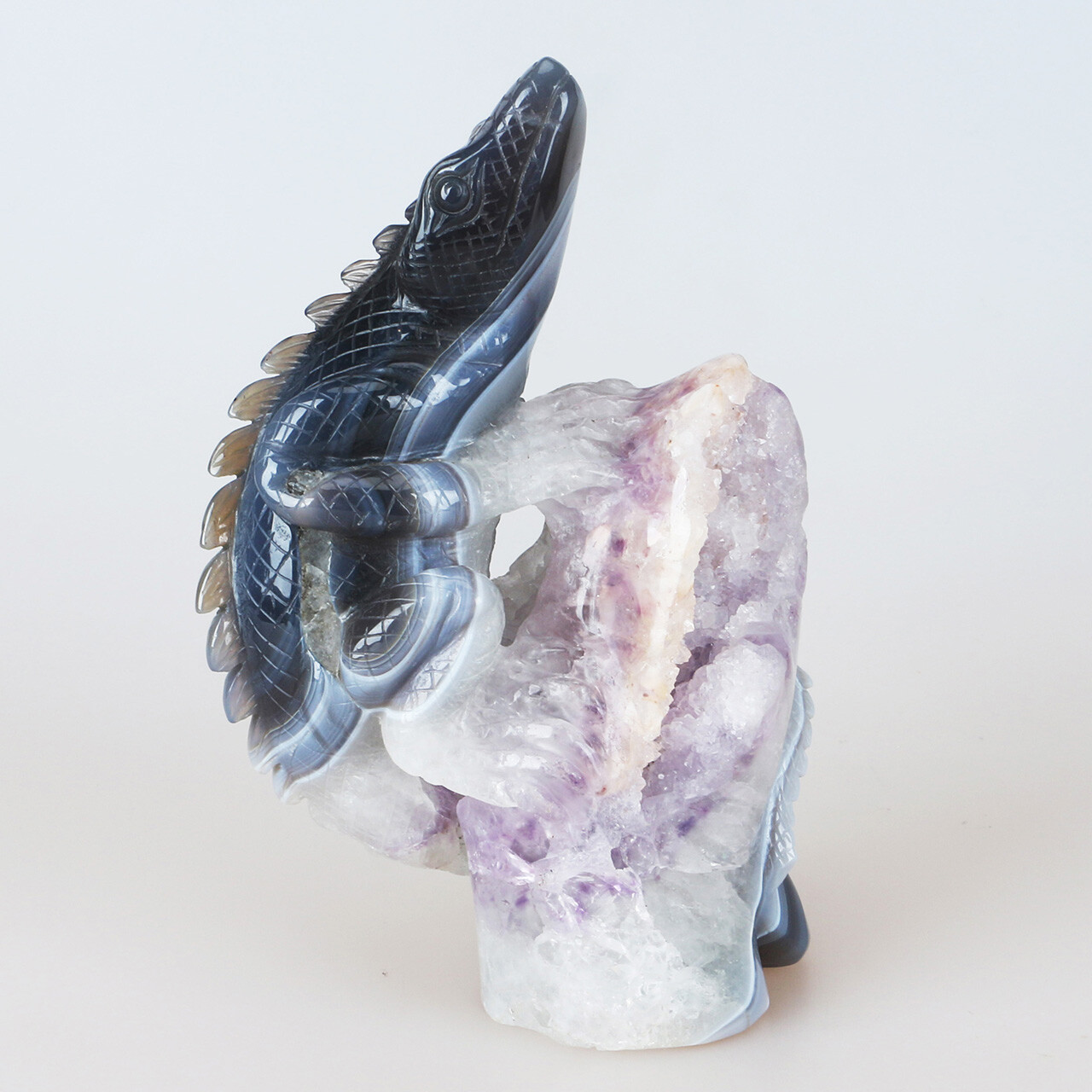 7" Natural Geode Agate Quartz Crystal Hand Carved Lizard Carving 1131g | eBay