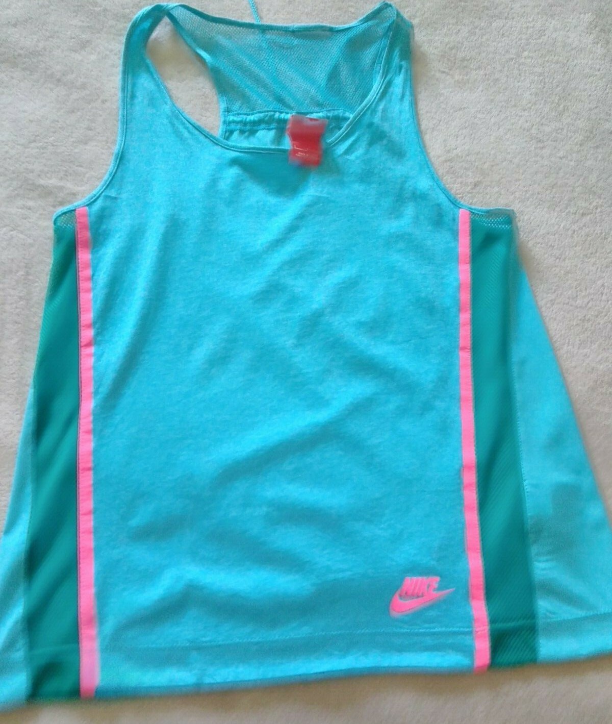 NIKE Small Turquoise/ Neon Pink Line Green Mesh Racer… - Gem