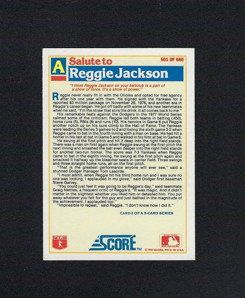 1988 Score #501 A Salute to REGGIE JACKSON Orioles NRMT | eBay