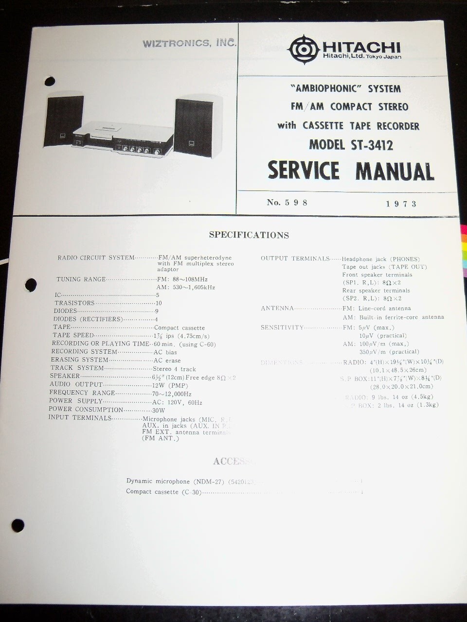ORIGINAL VINTAGE HITACHI SERVICE MANUAL ST-3412 NICE! | eBay