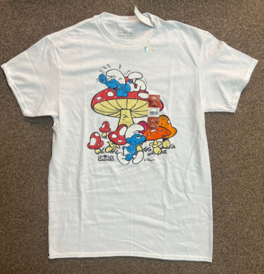 The Smurfs Men's Size Medium Tee Short Sleeve T-Shirt Smurf Mushrooms ...