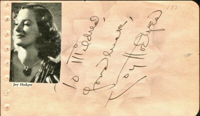 Vintage JOY HODGES Autograph - 1939 | eBay