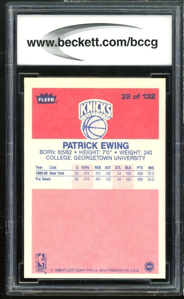 1986-87 Fleer #32 Patrick Ewing Rookie Card BGS BCCG 10 Mint+ | eBay