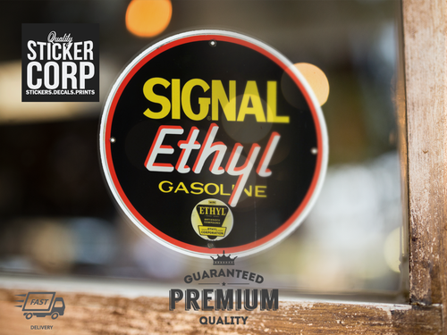 VINTAGE STYLE SIGNAL ETHYL GASOLINE PORCELAIN PUMP PLATE SIGN STICKER ...