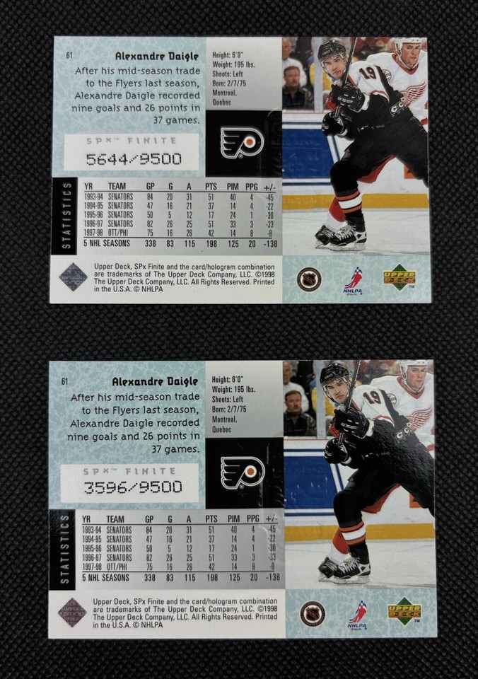 1998-99 SPx Finite Flyers Hockey Card #61 Alexandre Daigle /9500 SP 2 ...