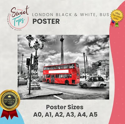 LONDON BLACK & WHITE RED BUS POSTER PRINTING A0 A1 A2 A4 A3 MADE TO ...