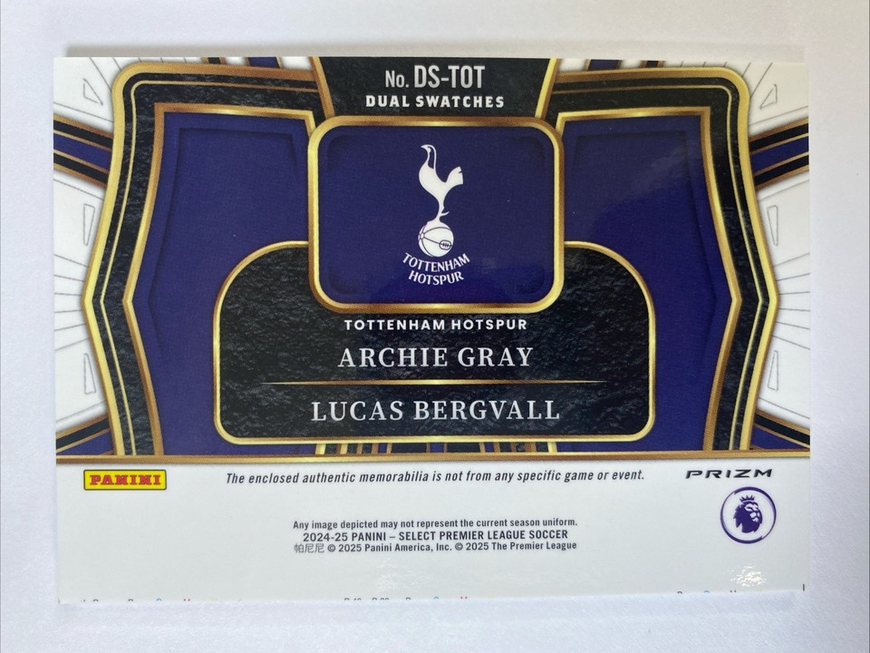 ARCHIE GRAY / LUCAS BERGVALL 2024-25 Select Rookie Jersey Patch ...