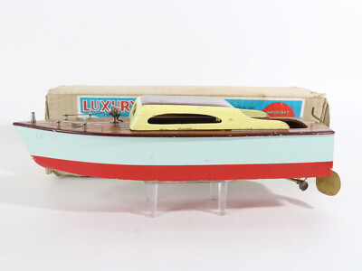 Vintage Blue Red Brown Luxury Cabin Cruiser Wooden Boat Japan IMP IMPY 12" | eBay