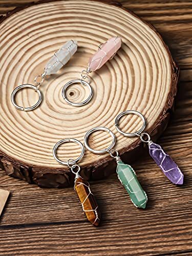 5 Pieces Crystals Stone Keychain Healing Stones Jewelry Hexagonal ...