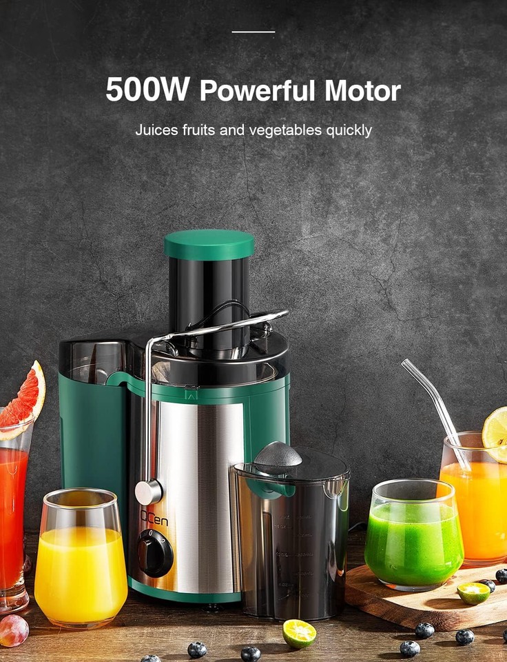 Qcen Juicer Machine, 500W Centrifugal Juicer Extractor KS-501 - Green ...
