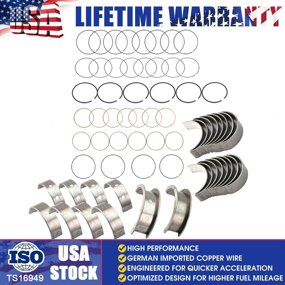 Main & Rods Bearings w/ Piston Rings Fits Chevrolet Gen III IV LQ9 LQ4 ...