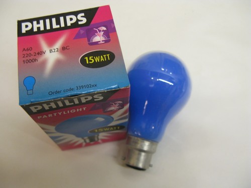 10x Philips A60 PARTYLIGHT Blue 15W B22 Bayonet Cap 240V Light Bulb ...