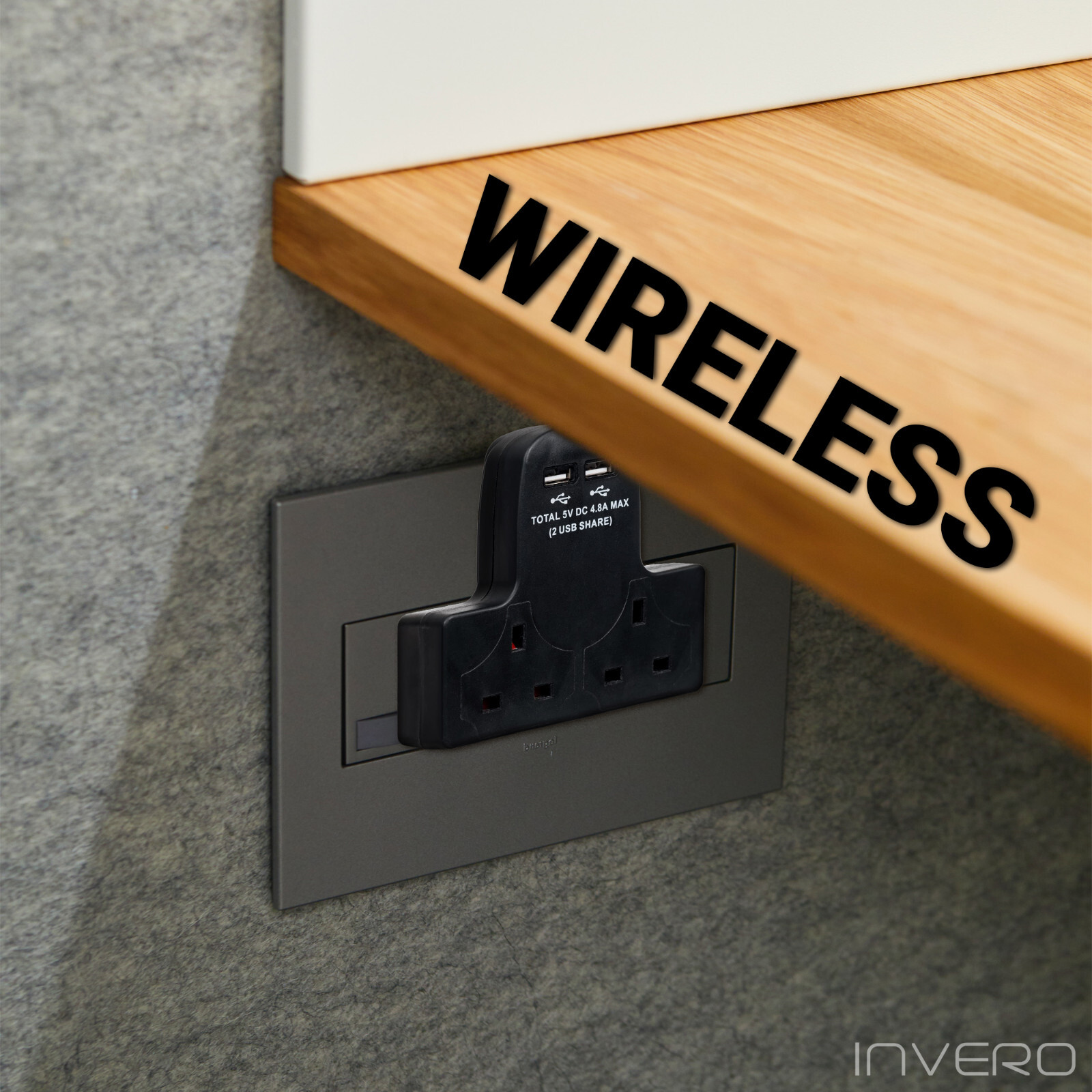 2 Way Adaptor Plug 13A Wall Multi Socket 2x USB Charging Ports 4.8A ...