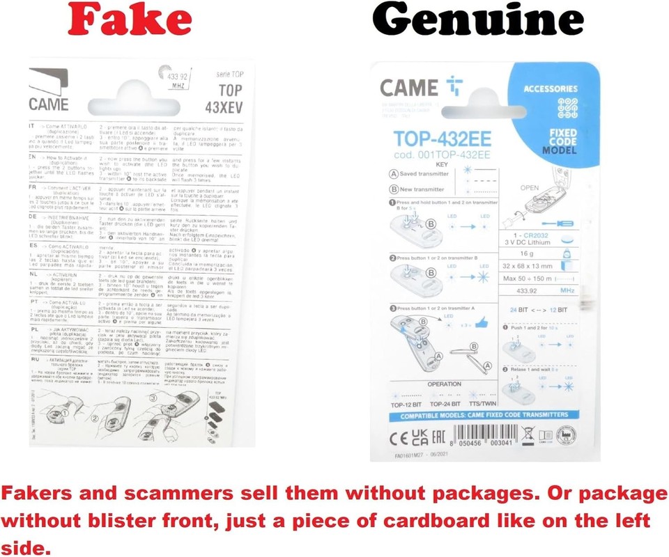 Came TOP432EE Gate Remote Control 2 Button Key Fob Black Pack of 2 ...
