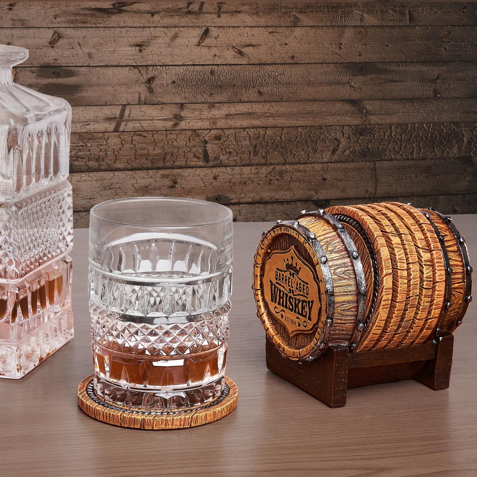 Whiskey Barrel Coaster Set – Handcrafted Whiskey Barrel Decor for ...
