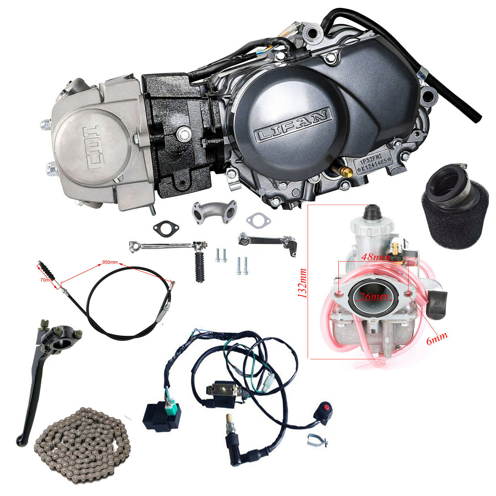 Lifan 125cc Kick Start Engine Motor Pit Bike For CT70 CT90 ATC70 SL70 ...